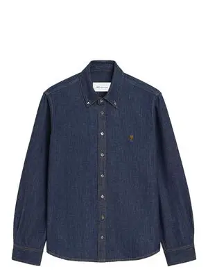 AMI Paris Blue Denim Cotton De Coeur Shirt Blue - Indigo