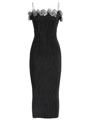 FFORME Plissé Lace-trim Lumi Midi Dress - Black