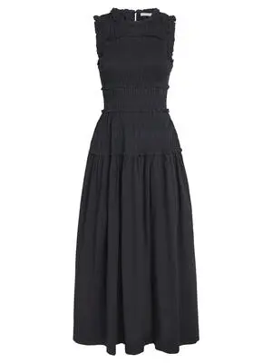 DÔEN Organic Cotton Shirred Mallory Midi Dress - Black