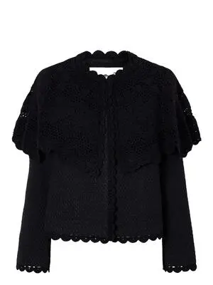 Sea Wright Cape-detailed Crochet-trimmed Bouclé Jacket Black