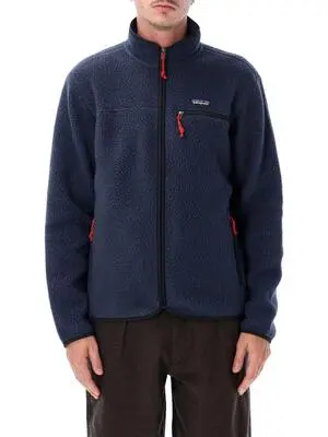Patagonia Ms Retro Fleece Jacket With High Collar And Embroidered Logo - Blue