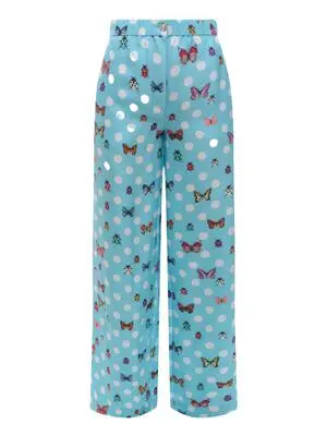 Versace Graphic-printed Wide-leg Trousers - Blue