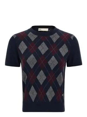 Tory Burch Short-sleeve Argyle Knitted Sweater - Blue