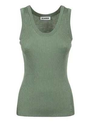 JIL SANDER Logo-embroidered Ribbed Top