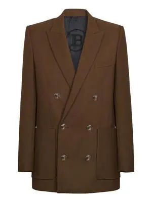 Balmain Twill Jacket With Monogram Buttons - Brown