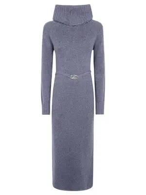 TWINSET Cowlneck Belted Knit Midi Dress - No