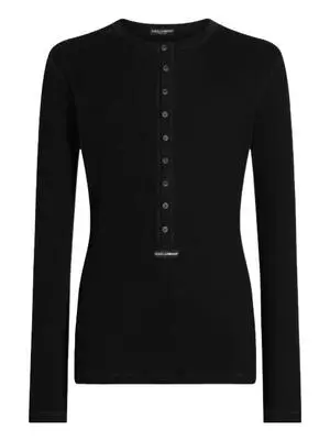 Dolce & Gabbana Dolce Gabbana Henley Long Sleeve T-shirt - Black