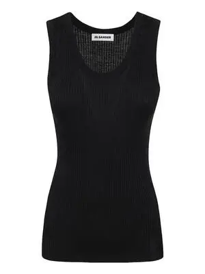 JIL SANDER Logo-embroidered Ribbed Top - Black