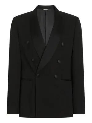 Dolce & Gabbana Double-breasted Tuxedo Jacket In Techno Gabardine - Black