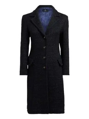 Etro Tweed Notched-lapels Coat - Navy Blue