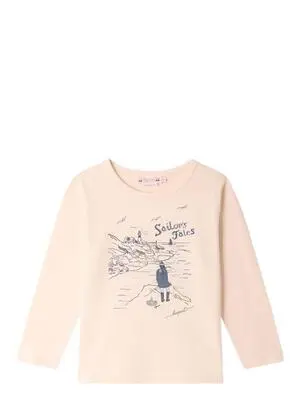 Bonpoint Magali T-shirt With Sailor's Tales Print In Organic Cotton - Ivory