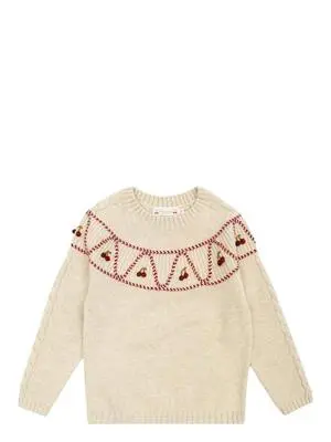 BONPOINT Cherry-embroidered Cable-knit Sweater