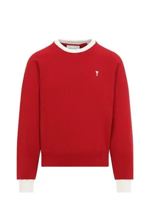 AMI Paris Logo Embroidered Crewneck Sweatshirt - Red