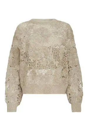BRUNELLO CUCINELLI Whispering Bloom Embroidery Sweater In Sparkling Mohair And Wool