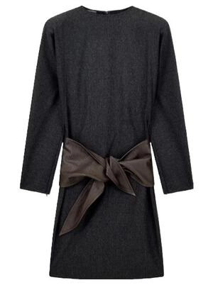 Emporio Armani Belted Long-sleeve Midi Dress - Grey
