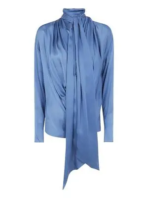 Balmain Pussy-bow Draped Silk Blouse - Blue