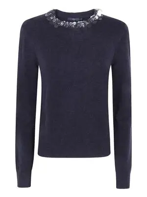 Seventy Embellished Neck Jumper - Black