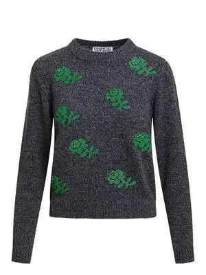 Essentiel Antwerp Korine Embroidered Knitted Sweater - Green/gray