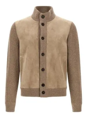 Zegna Suede Panel Buttoned Cardigan - Beige