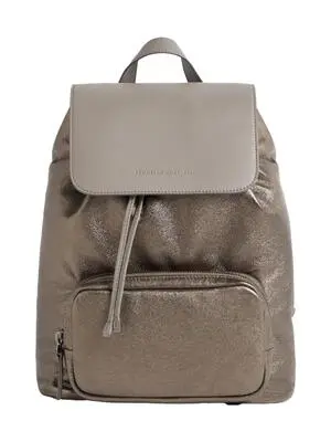 Brunello Cucinelli Lamé Calfskin And Grained Leather Backpack - Bronze