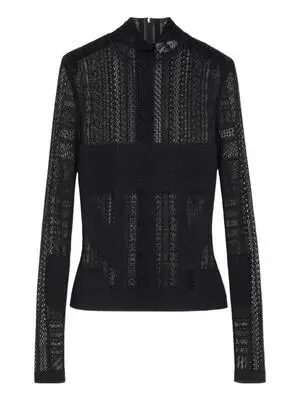 Alexander McQueen Viscose Knit Lace Top - Black