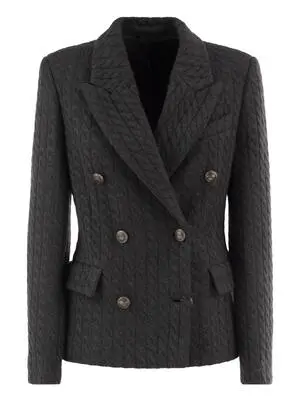 Brunello Cucinelli Double-breasted Cashmere Cable-knit Blazer - Black