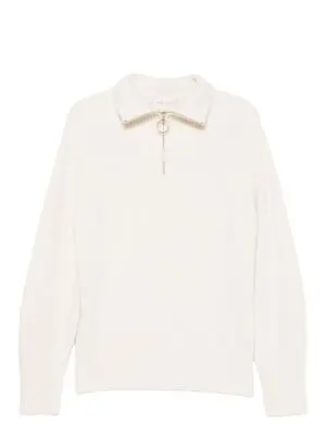 FORTE_FORTE Ribbed-knit Half-zip Sweater - White