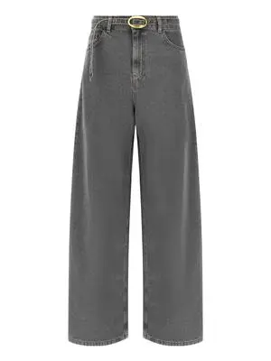 TWINSET Belted Wide-leg Jeans - Charcoal-grey
