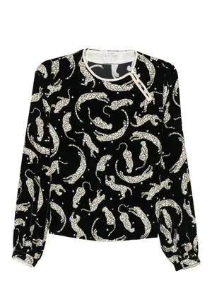 FORTE_FORTE Leopard-print Velvet-effect Top - Black