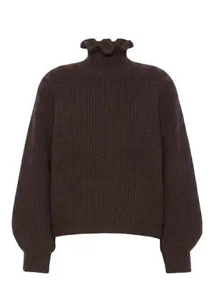 Max Mara Pontile Ruffled Turtleneck Knitted Jumper - Black