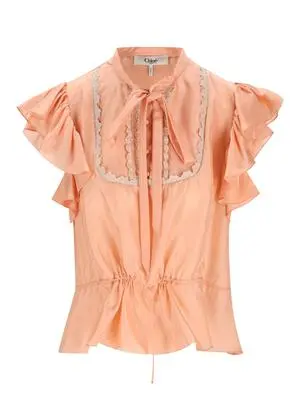 Chloé Chloé Lace-Trim Drawstring Top Pink