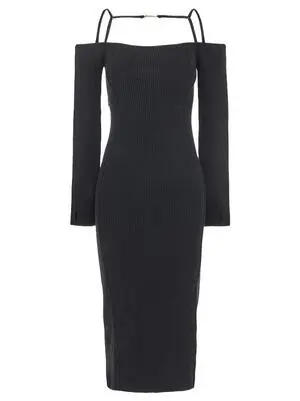 Jacquemus Sierra Off-shoulder Long-sleeved Dress - Black