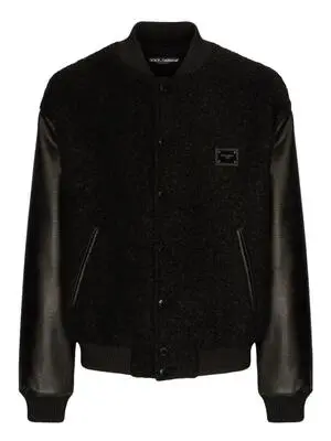 Dolce & Gabbana Dolce Gabbana Logo Plaque Teddy Bomber Jacket - Black