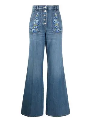 Etro Washed Wide Leg Denim Jeans - Blue
