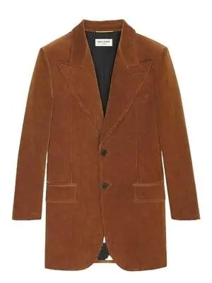 Saint Laurent Single-breasted Jacket In Corduroy - Brown