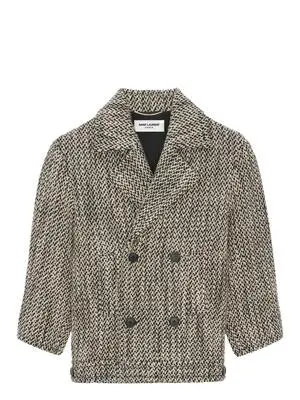SAINT LAURENT Double-breasted Coat In Tweed