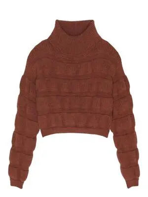 Saint Laurent Cropped Turtleneck Sweater In Wool Brown