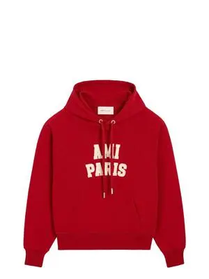 AMI Paris Embroidery Hoodie - Ruby Red/ivory White