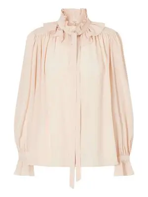Chloé Ruffled Silk-crepe De Chine Blouse - Blush