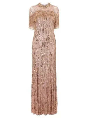 Jenny Packham Leia Cape-detailed Sequin-embellished Gown - Pink