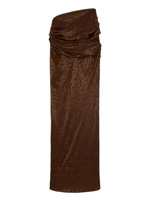 Alex Perry Draped Leopard-print Mesh Maxi Skirt - Brown