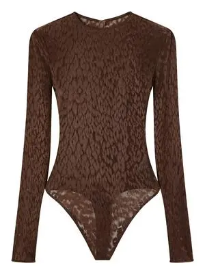 Alex Perry Leopard-print Stretch-lace Bodysuit - Brown