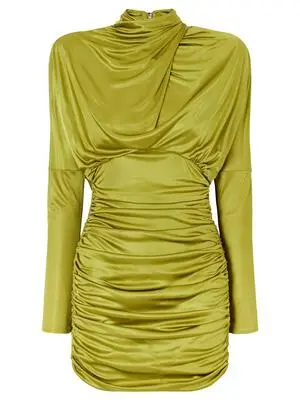 Balmain Open-back Draped Ruched-detail Satin Mini Dress - Green