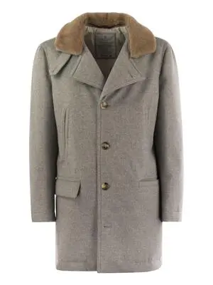 Brunello Cucinelli Shearling Collar Single-breasted Coat - Grey