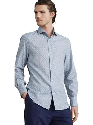 Brunello Cucinelli Geometric-pattern Cotton Shirt - Gray