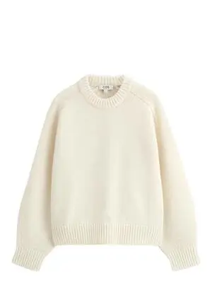 Cos Rounded Wool Crew-neck Sweater Beige