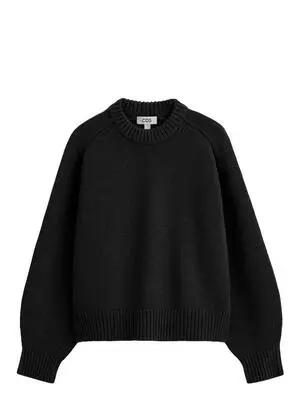 Cos Rounded Wool Crew-neck Sweater Black