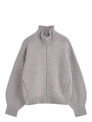 Cos Rounded Wool Mock-neck Zip-up Jacket - Gray