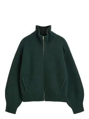 Cos Rounded Wool Mock-neck Zip-up Jacket - Green