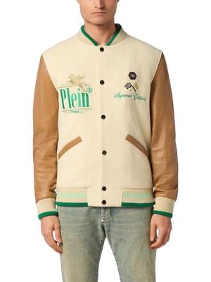 Philipp Plein College Bomber Jacket Ls Racing Club - Beige